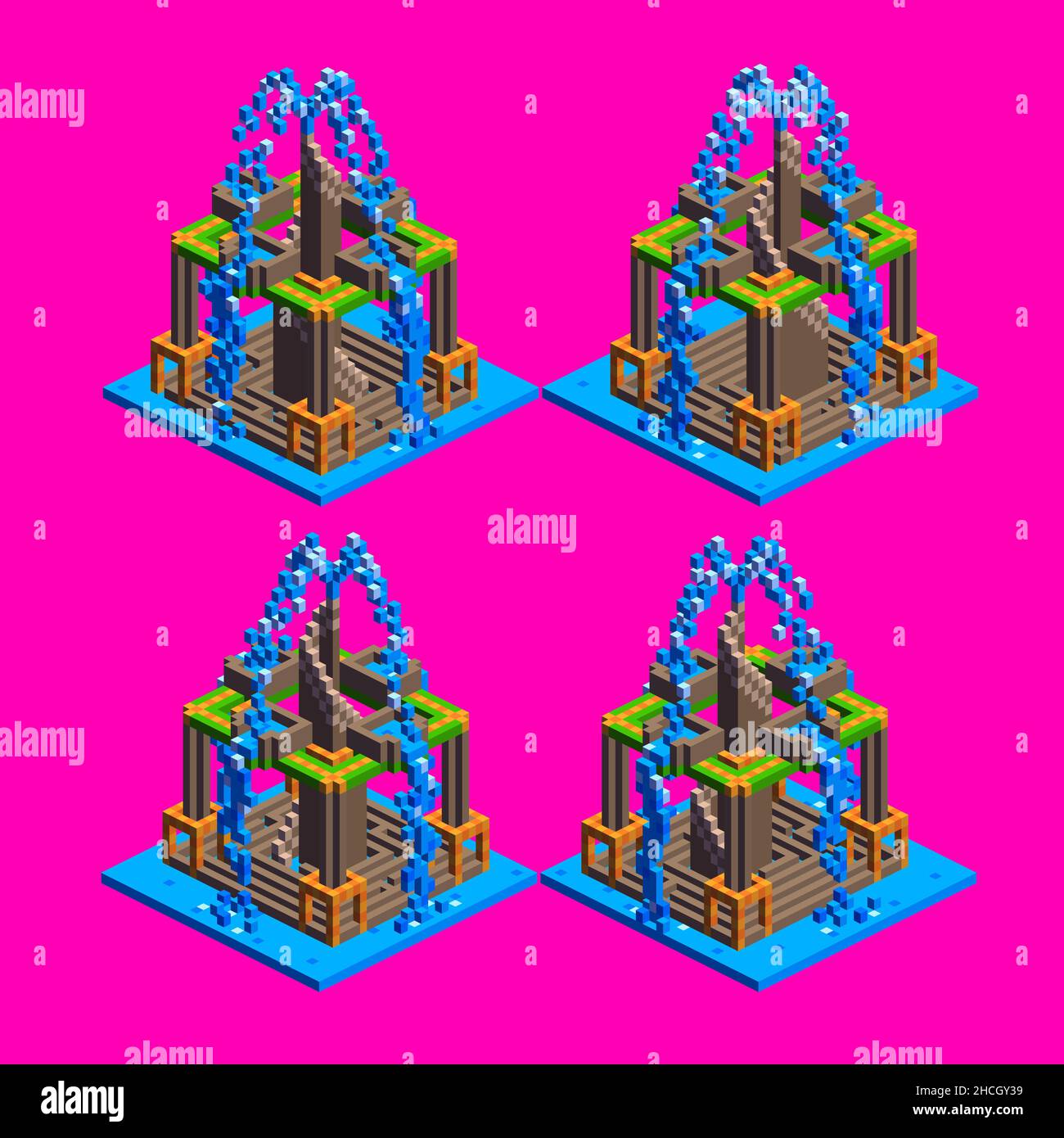 Isometric Fountain View From 4 Angles on pink background Stock Photo ...