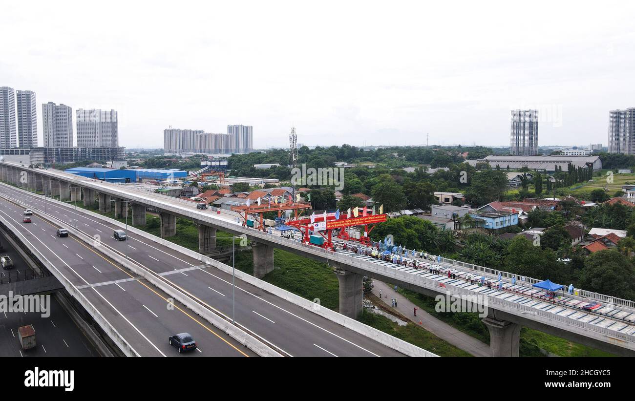 Jakarta. 29th Dec, 2021. Aerial photo shows the construction site of ...