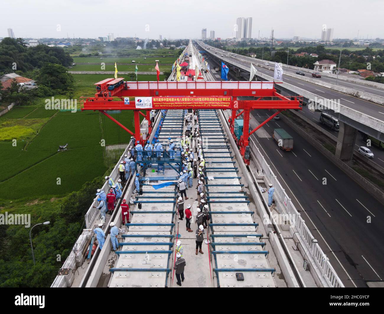 Jakarta. 29th Dec, 2021. Aerial photo shows the construction site of ...