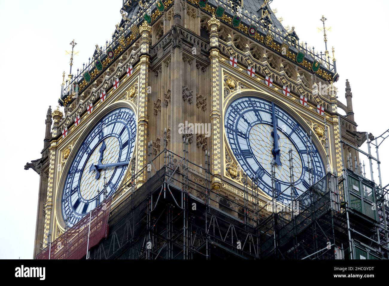 London, UK. Big Ben (Elizabeth Tower Clock) shows different times on ...