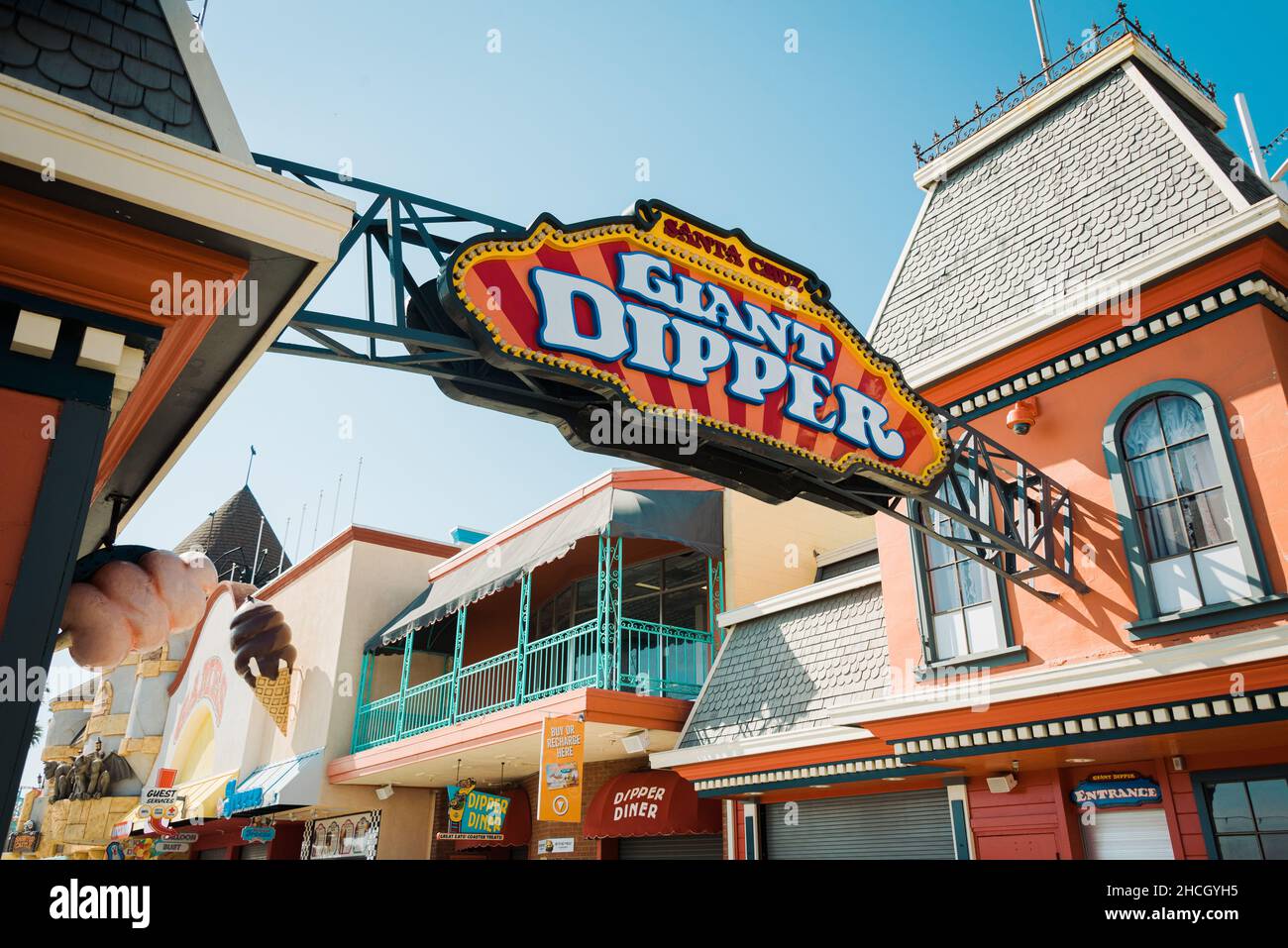 Giant Dipper sign, on the boardwalk in Santa Cruz, California Stock ...