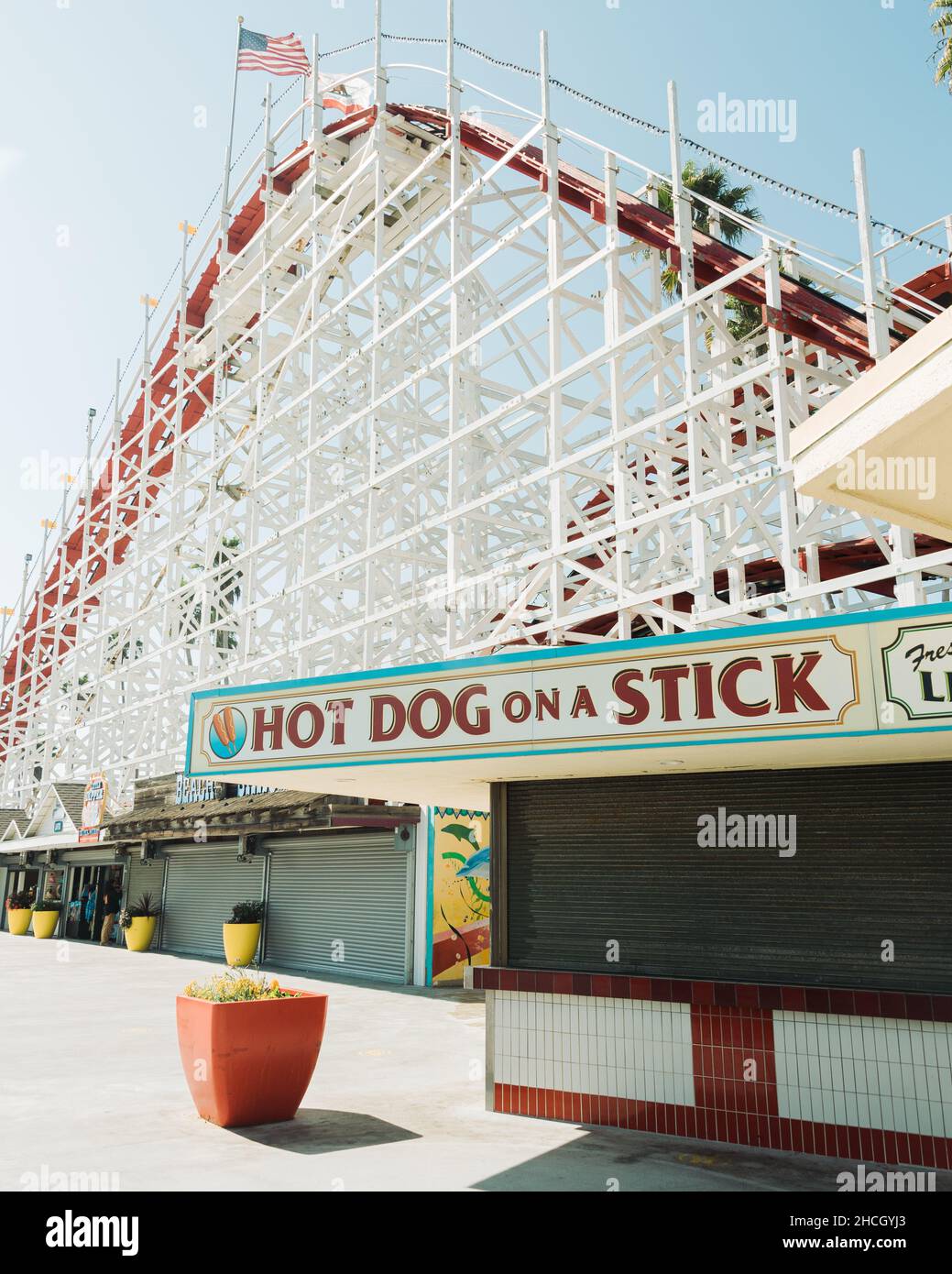 Hot Dog on a Stick sign, on the boardwalk in Santa Cruz, California ...