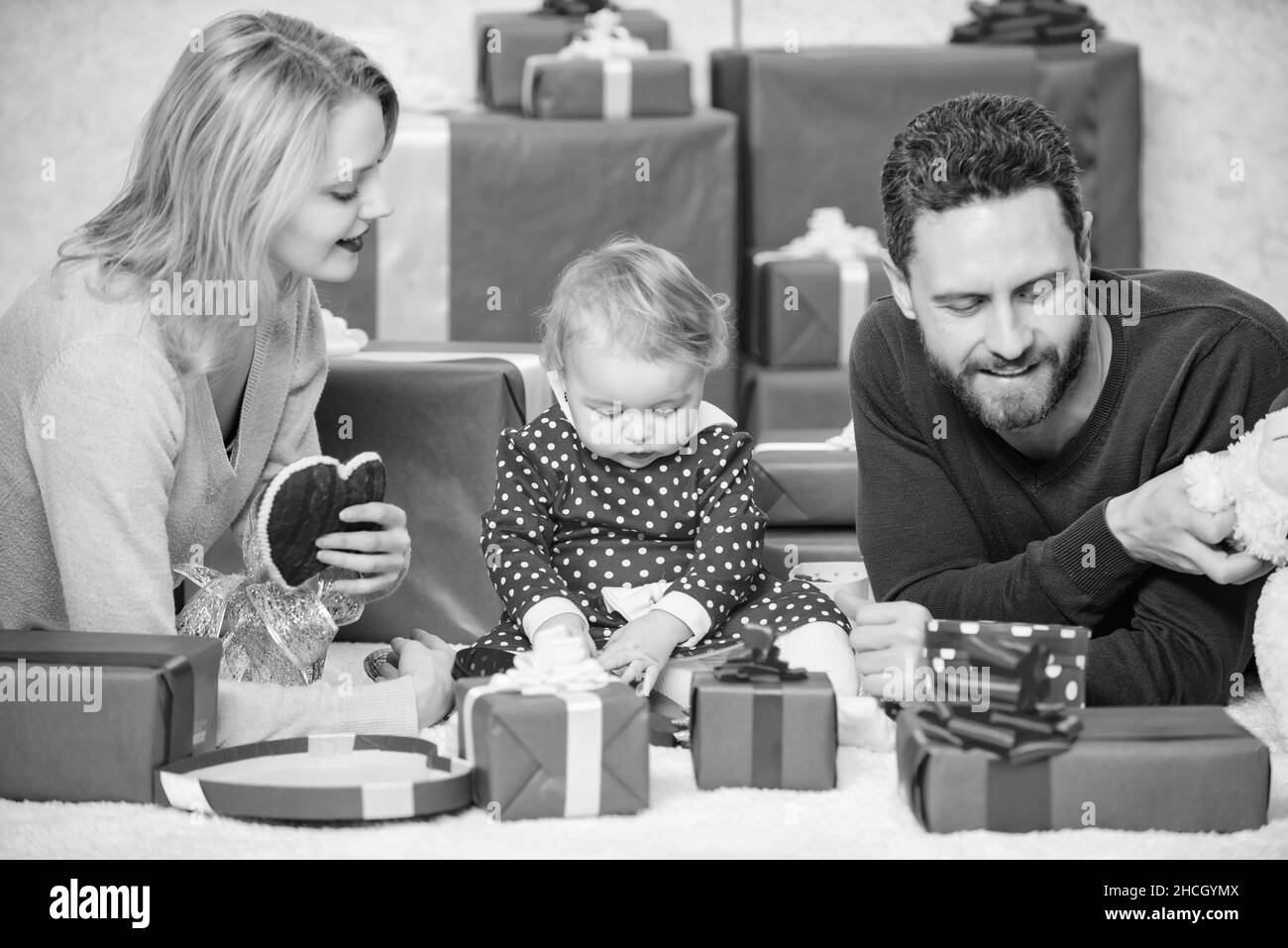 Family celebrate their love. Romantic couple in love and baby girl ...