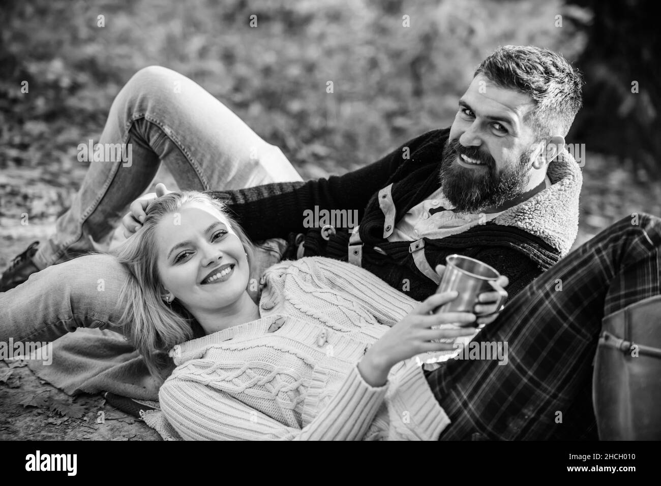 Couple camping in park Black and White Stock Photos & Images - Alamy