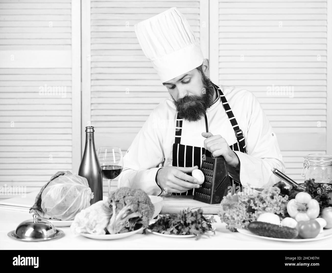 According to recipe. Prepare ingredients for cooking. Man master chef ...