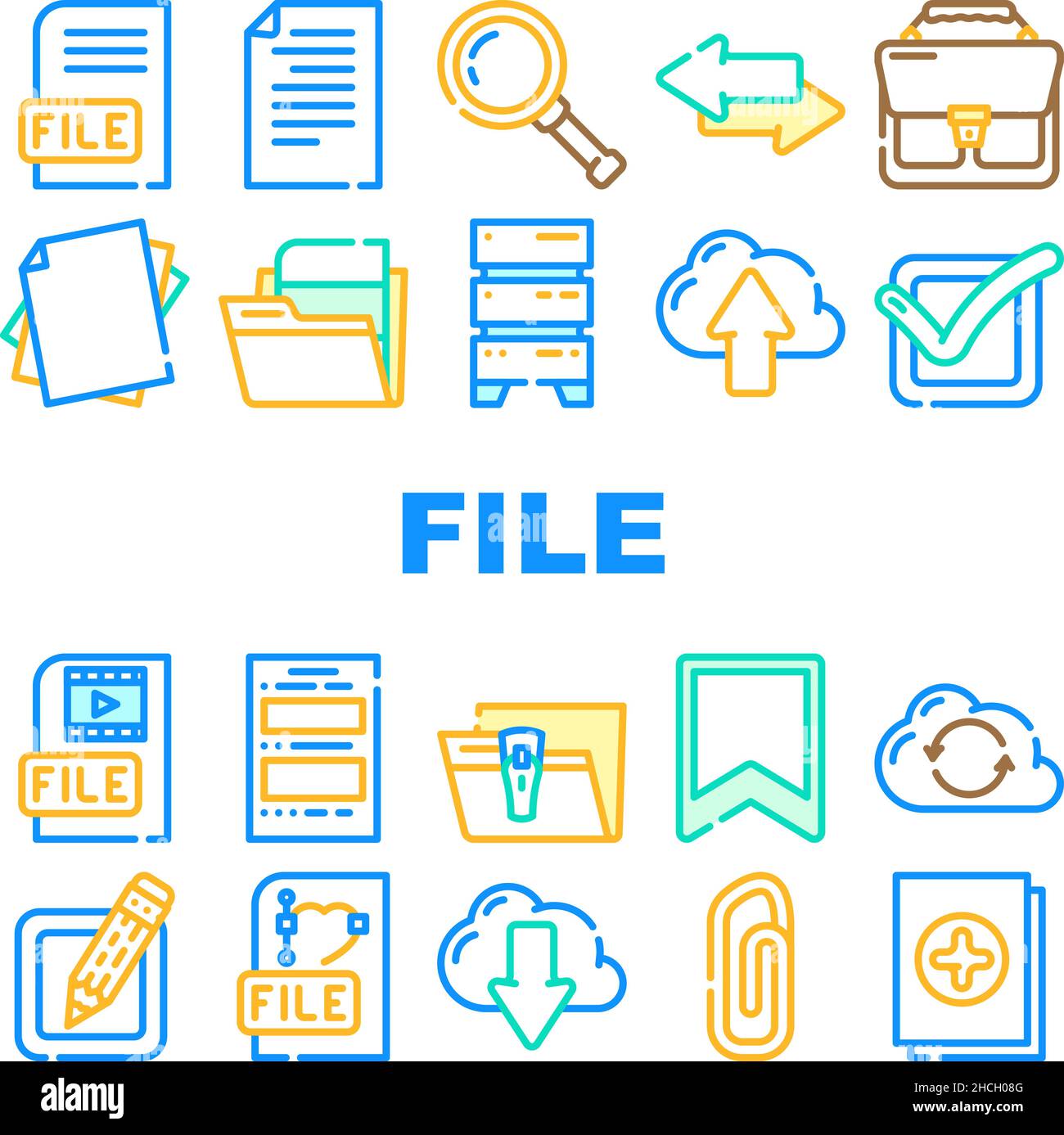 File Computer Digital Document Icons Set Vector Stock Vector Image ...