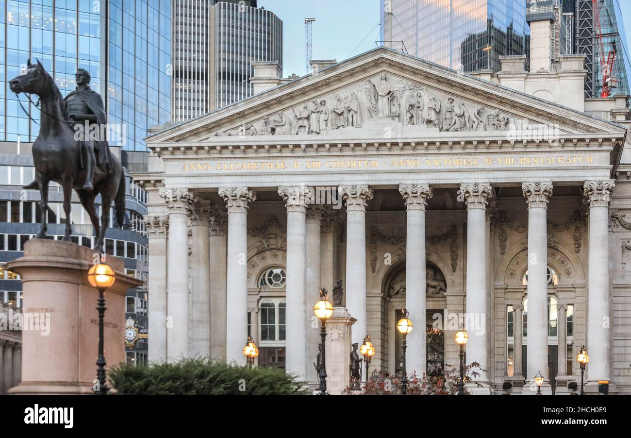 The Royal Exchange historic commerce building on Cornhill, Bank of ...