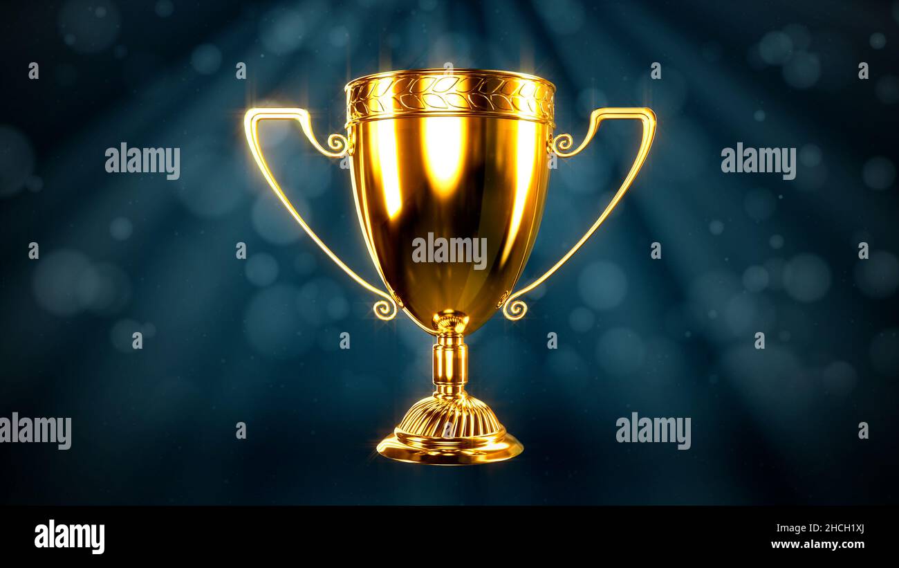 golden prize cup on bokeh backdrop - abstract 3D illustration Stock ...
