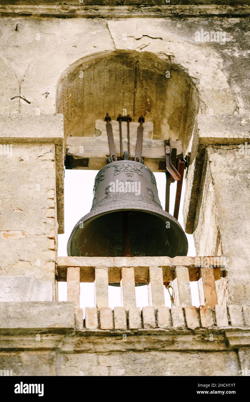 Patterned old bell on the bell tower of the Church of the Nativity of ...