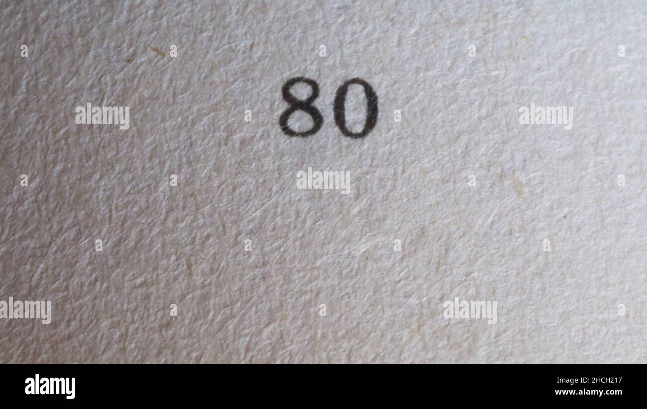 The number 80 printed on a piece of paper. Paper texture Stock Photo ...