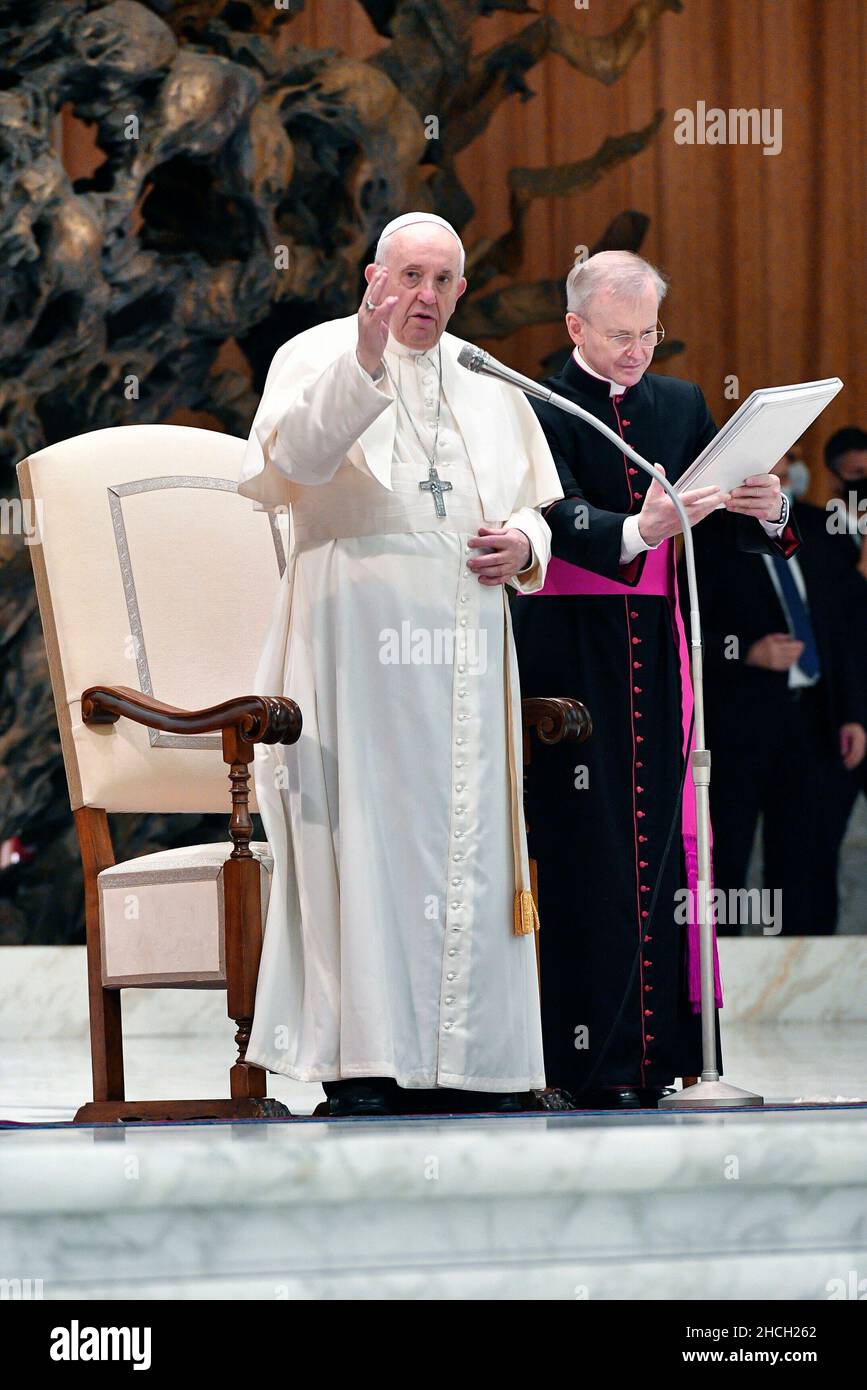 Pope Francis during the general audience in the Paul VI Hall. Vatican ...