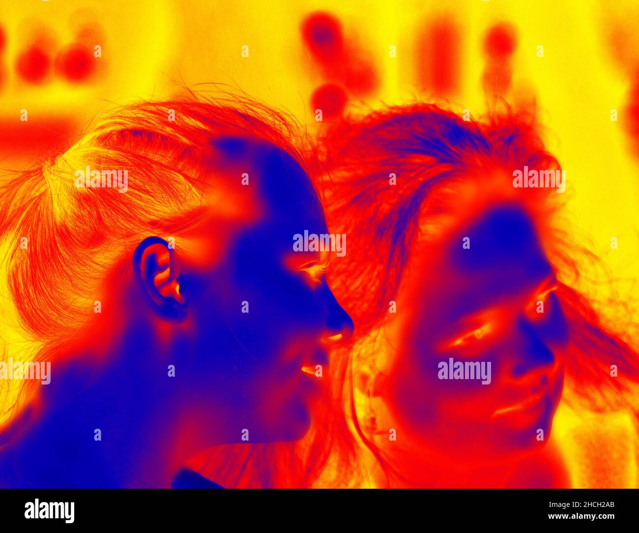 Portrait of two female friends, real girlfriends. Scanning people's ...