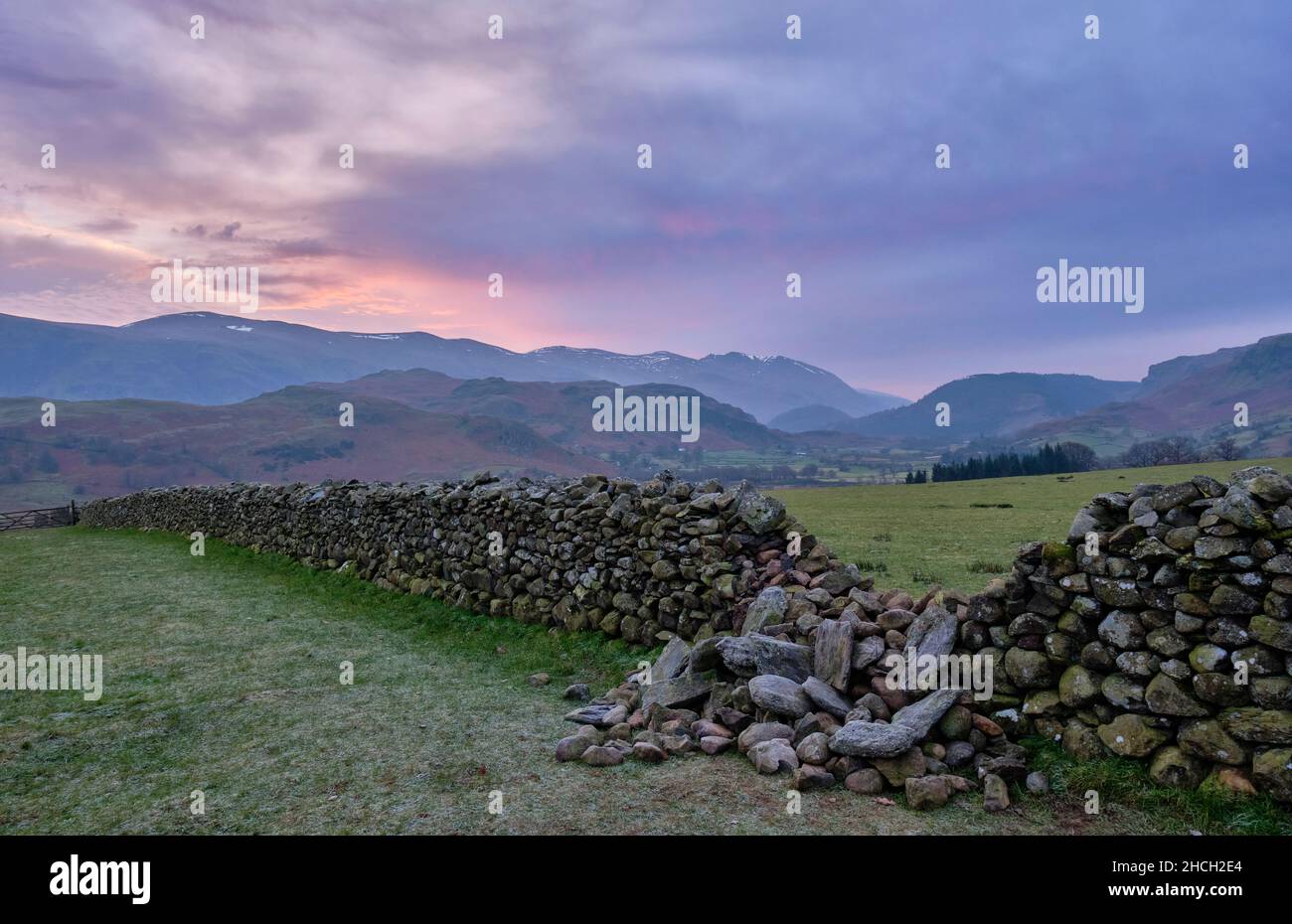 Broken stone wall overlooking St John's in the Vale, near Keswick, Lake ...