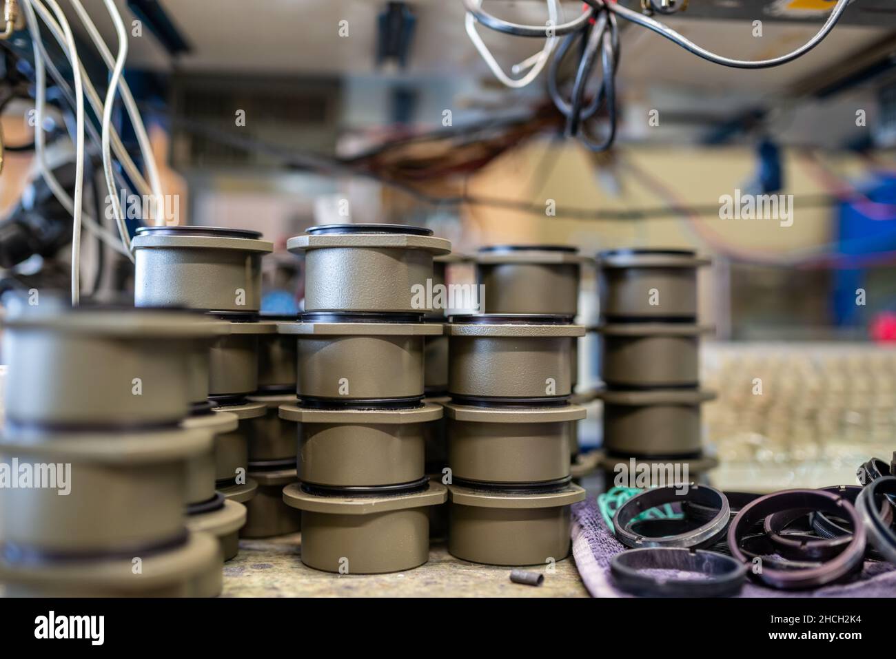 Stacks of grey plastic detail casings for contemporary TFT monitors ...