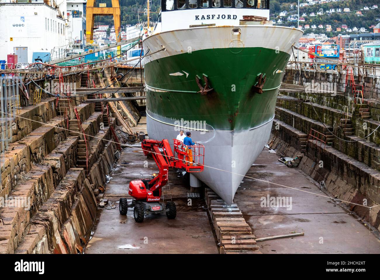 Old fishing vessel, trawler Kasfjord in dry dock at old BMV shipyard at ...
