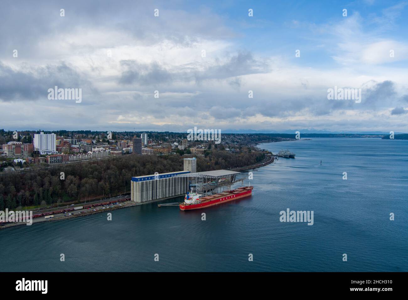 Aerial view of the Tacoma, Washington waterfront in December Stock ...