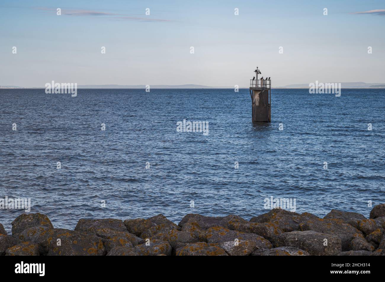 A view of a single guide post, in the Bristol channel, just outside of ...