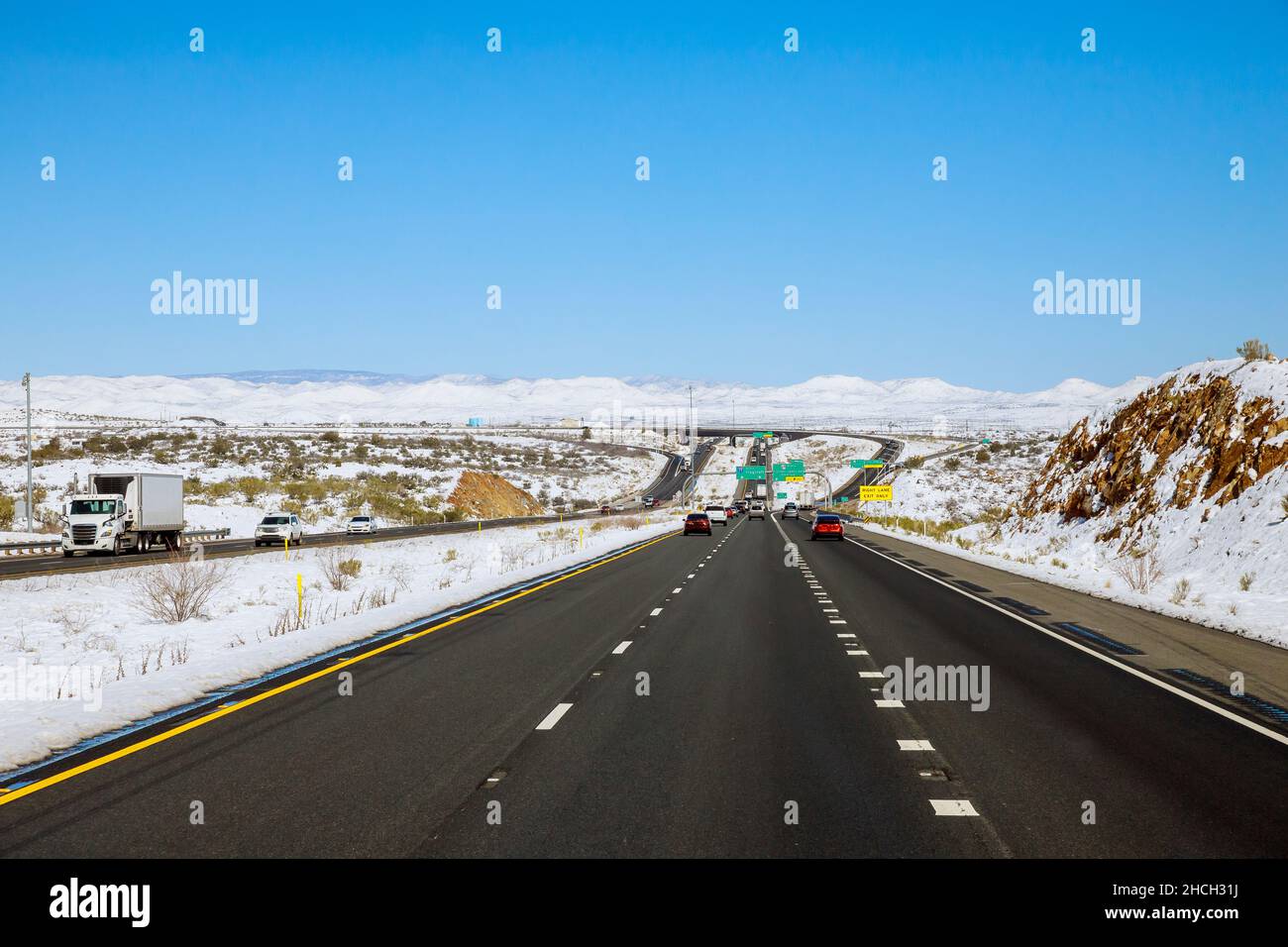 Panorama view of snowy mountain desert after the snowstorm in Arizona ...