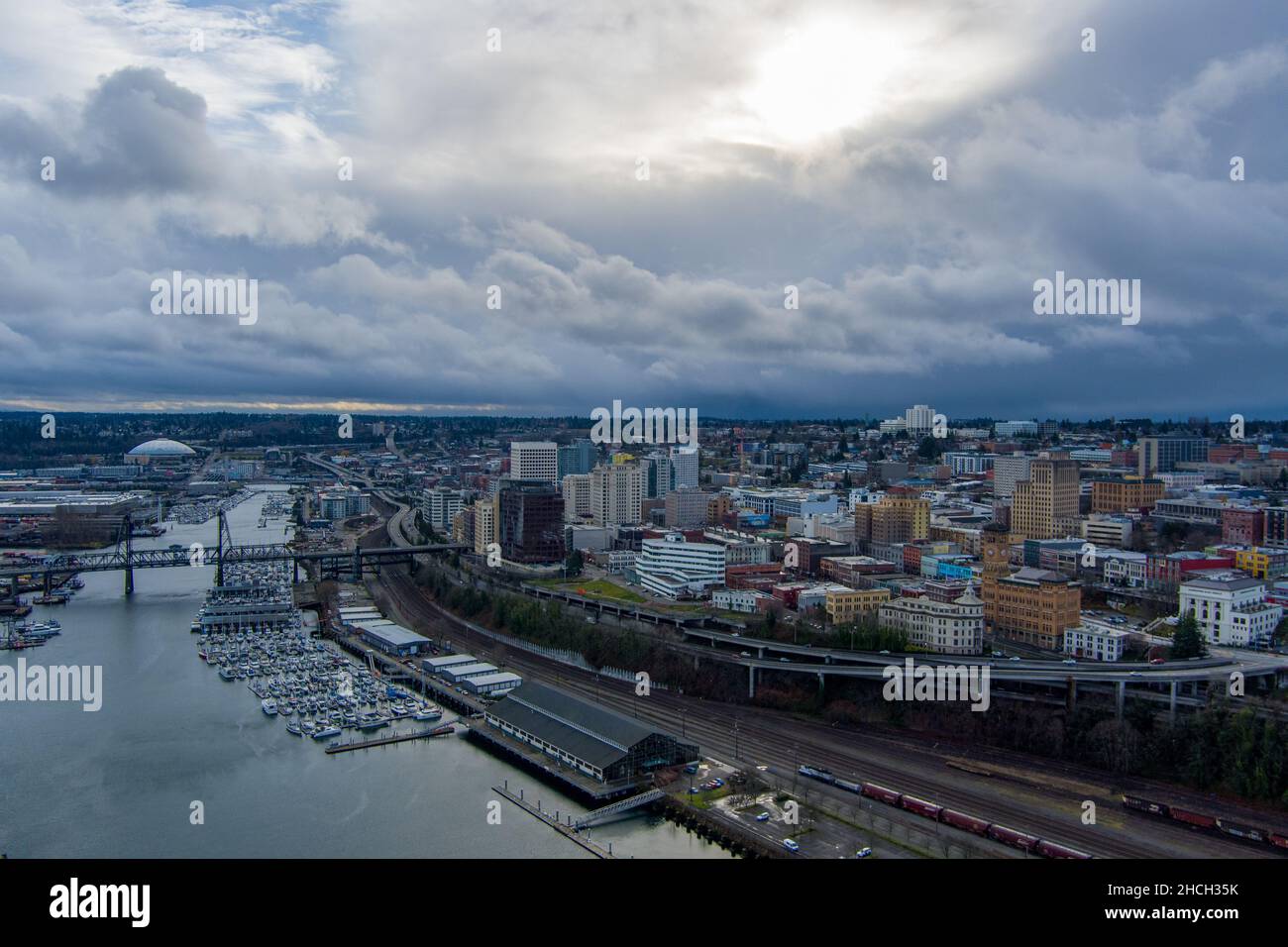 Aerial view of the Tacoma, Washington waterfront in December Stock ...