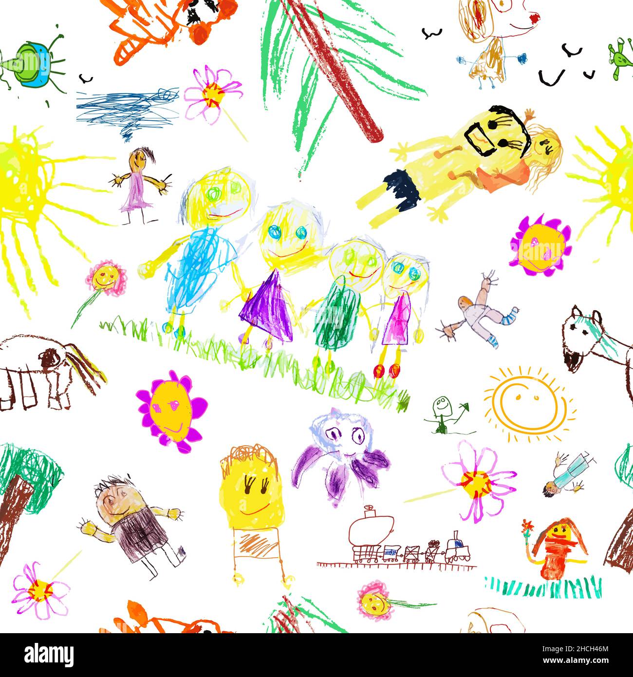 Children drawings seamless pattern Cut Out Stock Images & Pictures - Alamy