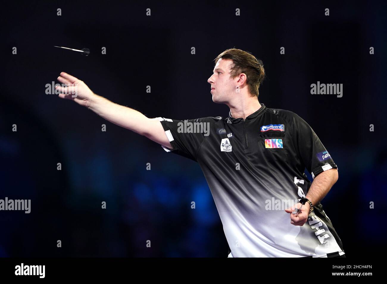 Callan Rydz during his match against Nathan Aspinall on day twelve of ...
