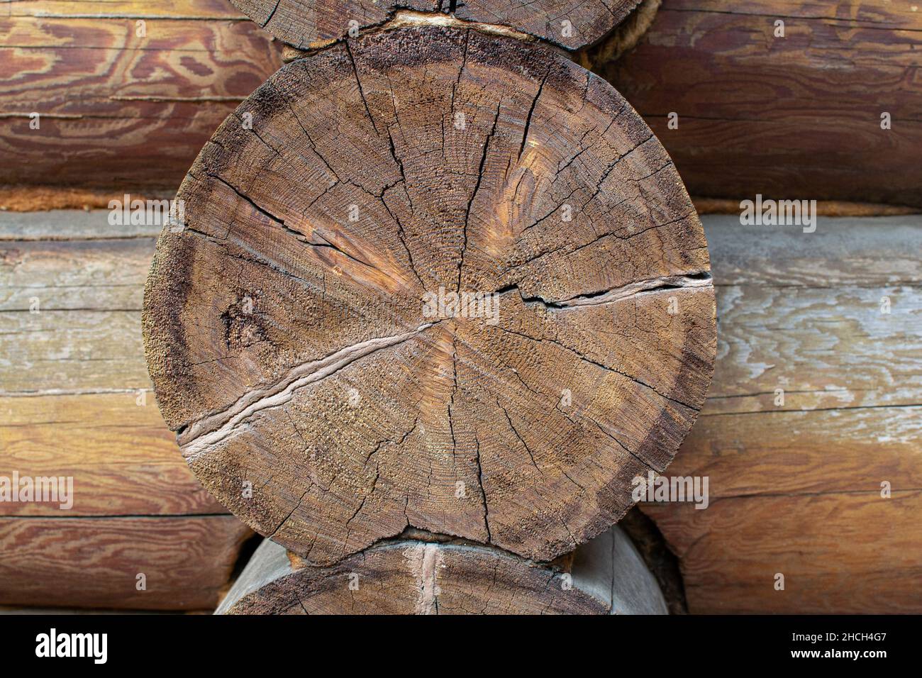 Blockhouse wall close up, rustic wooden hut Stock Photo - Alamy