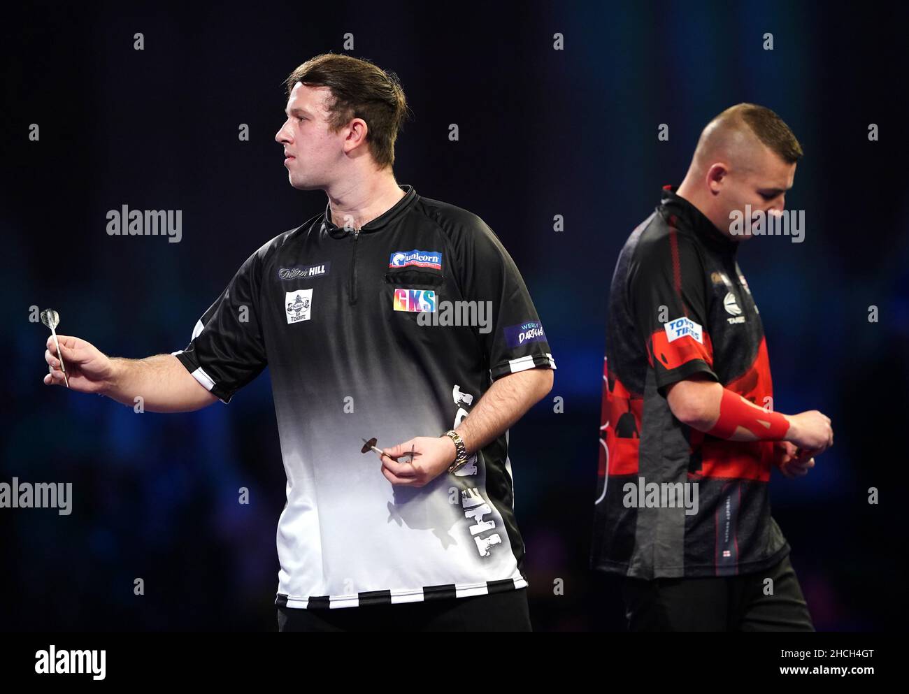 Callan Rydz during his match against Nathan Aspinall on day twelve of ...