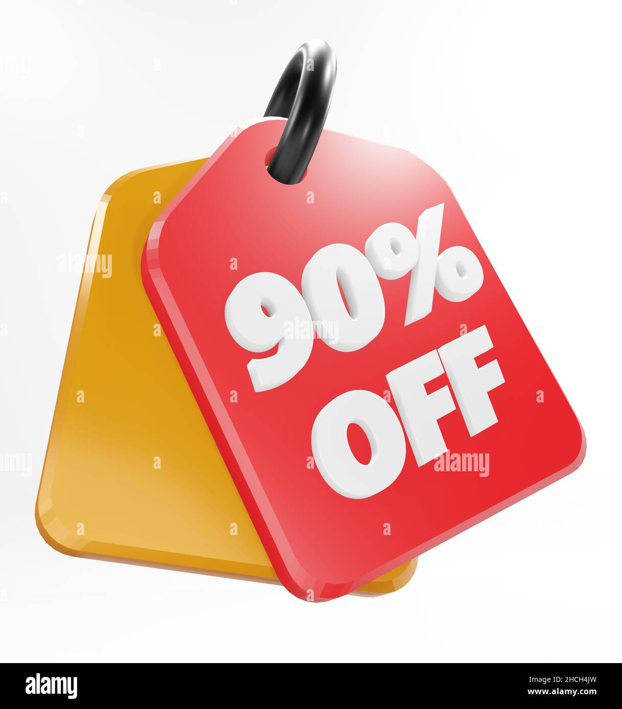Red price tag label with percentage 90 percent OFF in 3D Render for ...