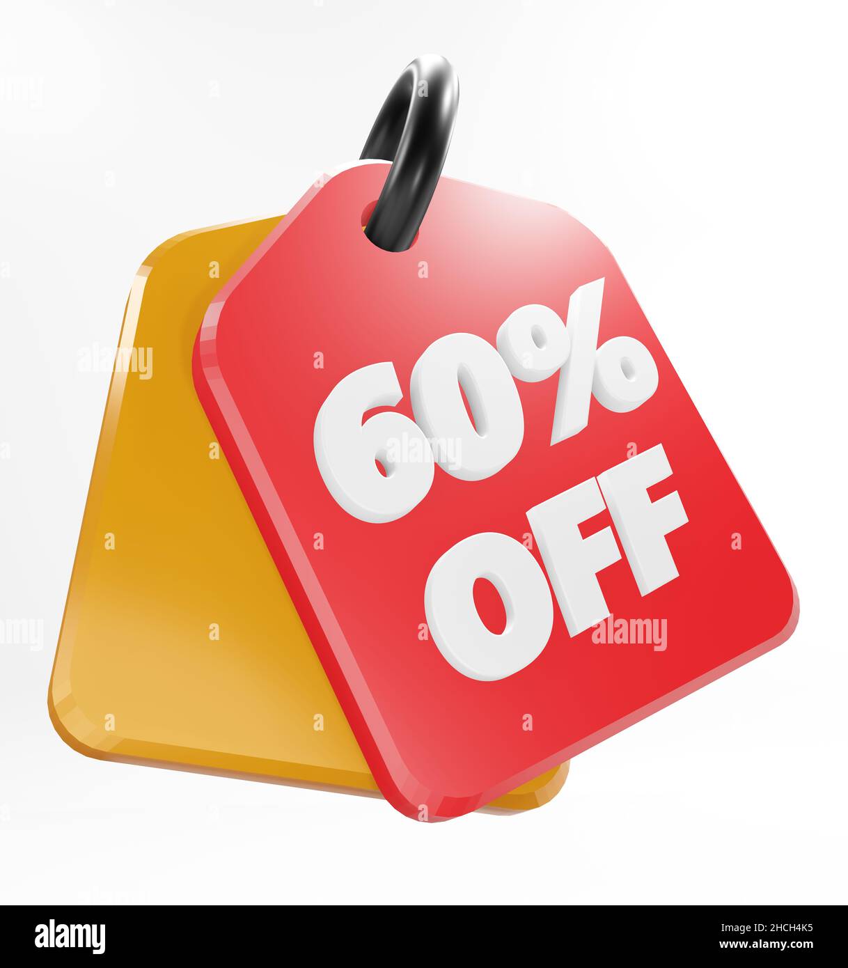 Red price tag label with 60 percent OFF in 3D Render for promotion icon ...