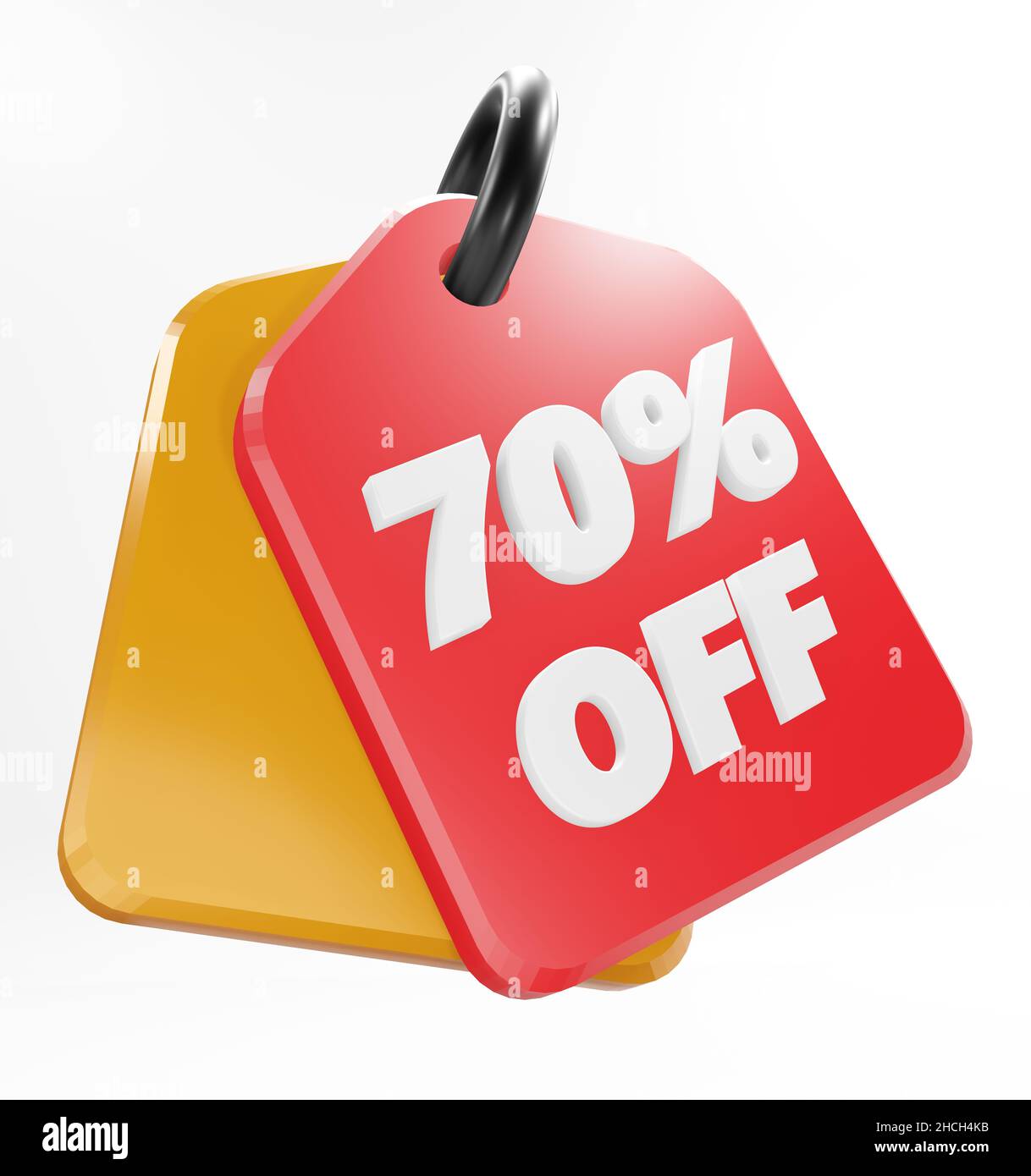 Red price tag label with percentage 70 percent OFF in 3D Render for ...