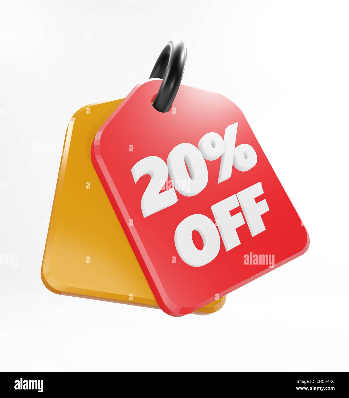 Red price tag label with percentage 20 percent OFF in 3D Render for ...