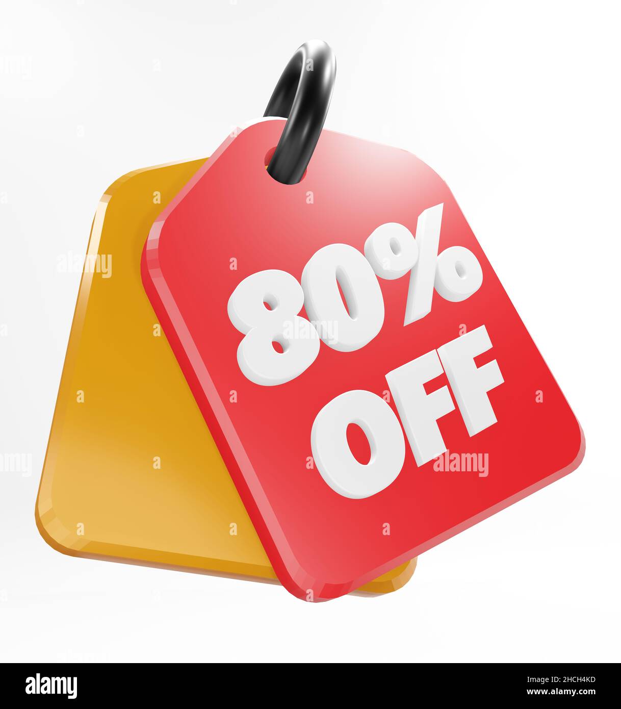 Red price tag label with percentage 80 percent OFF in 3D Render for ...