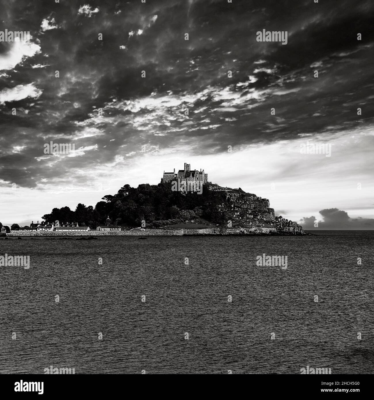 Mont St Michel, tidal island with castle, dramatic evening sky ...
