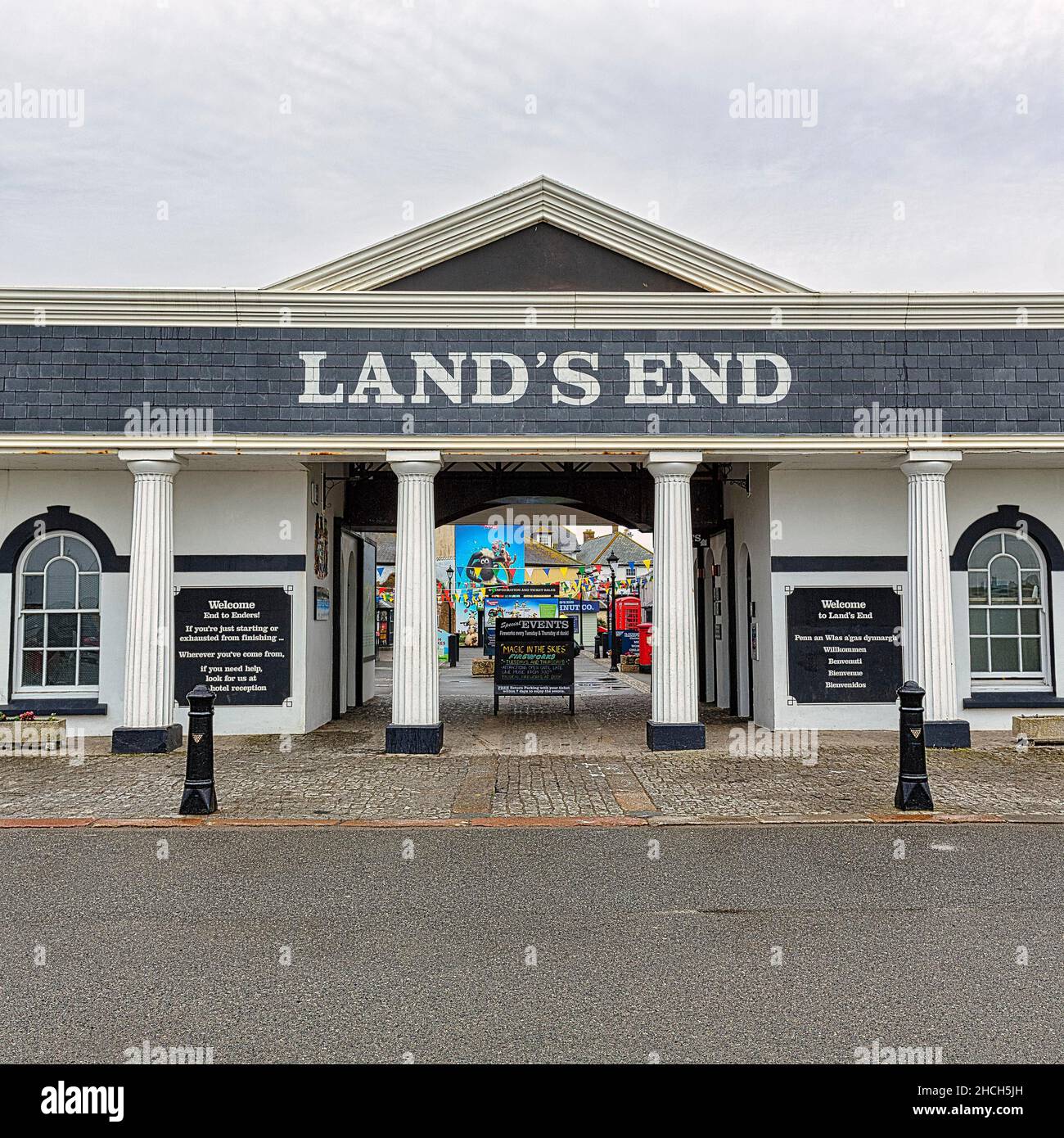 Entrance to the amusement park with lettering Lands End, Penzance ...