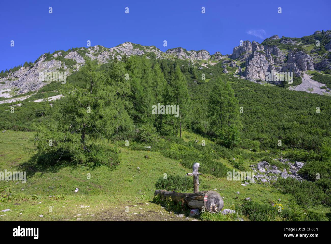 Spring trough and Raidling in the background, Hochmoelbinghuette hike ...