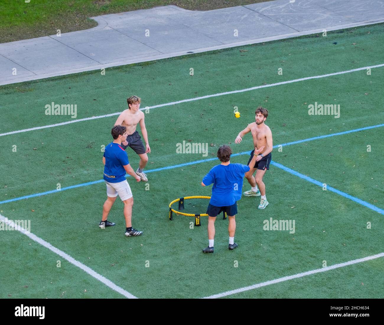 NEW ORLEANS, LA, USA - DECEMBER 23, 2021: Young men playing spike ball ...