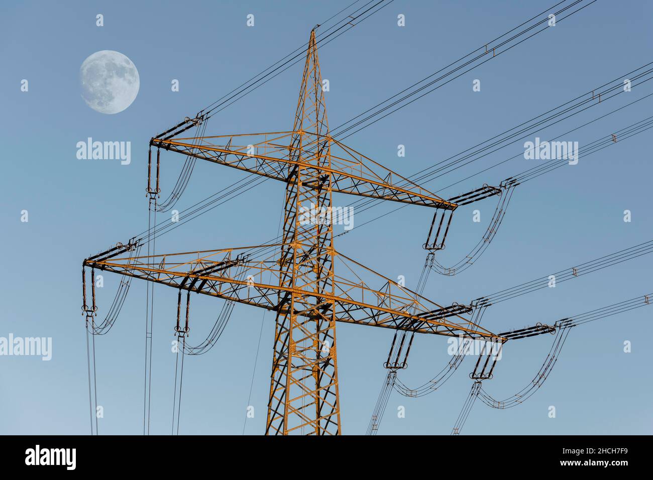 High-voltage pylon, overhead lines, Baden-Wuerttemberg, Germany Stock ...