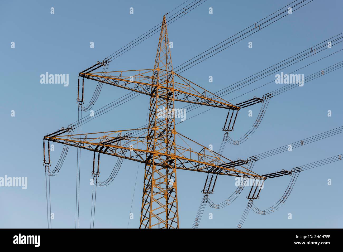 High-voltage pylon, overhead lines, Baden-Wuerttemberg, Germany Stock ...