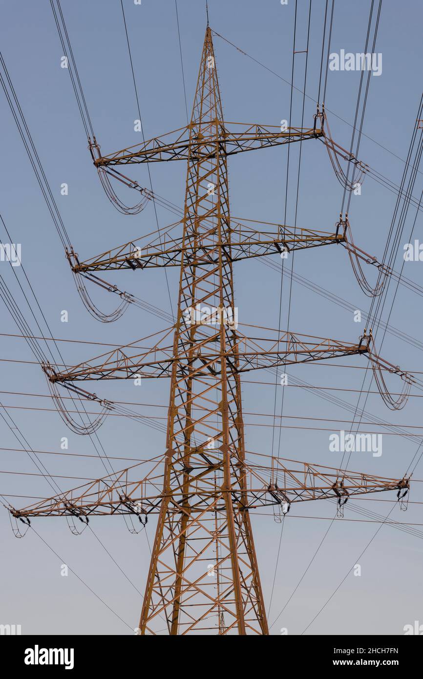 High-voltage pylon, overhead lines, Baden-Wuerttemberg, Germany Stock ...
