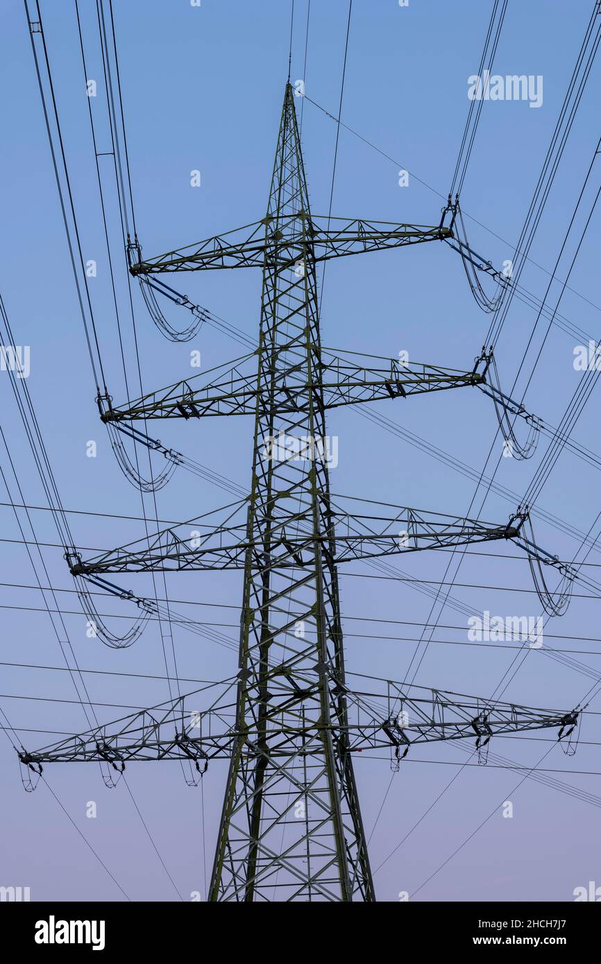 High-voltage pylon, overhead lines, Baden-Wuerttemberg, Germany Stock ...
