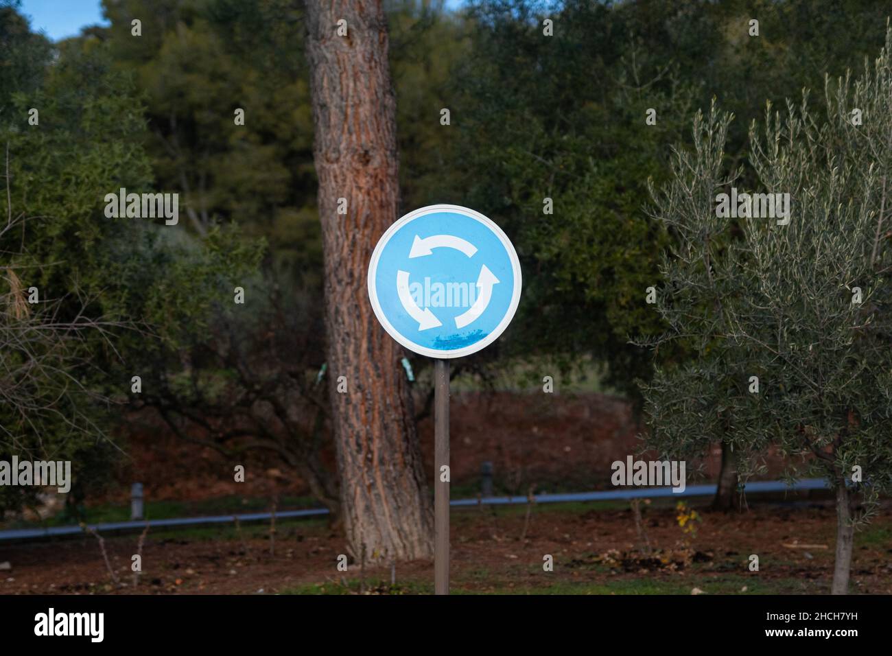 European Roundabout Sign Stock Photo - Alamy