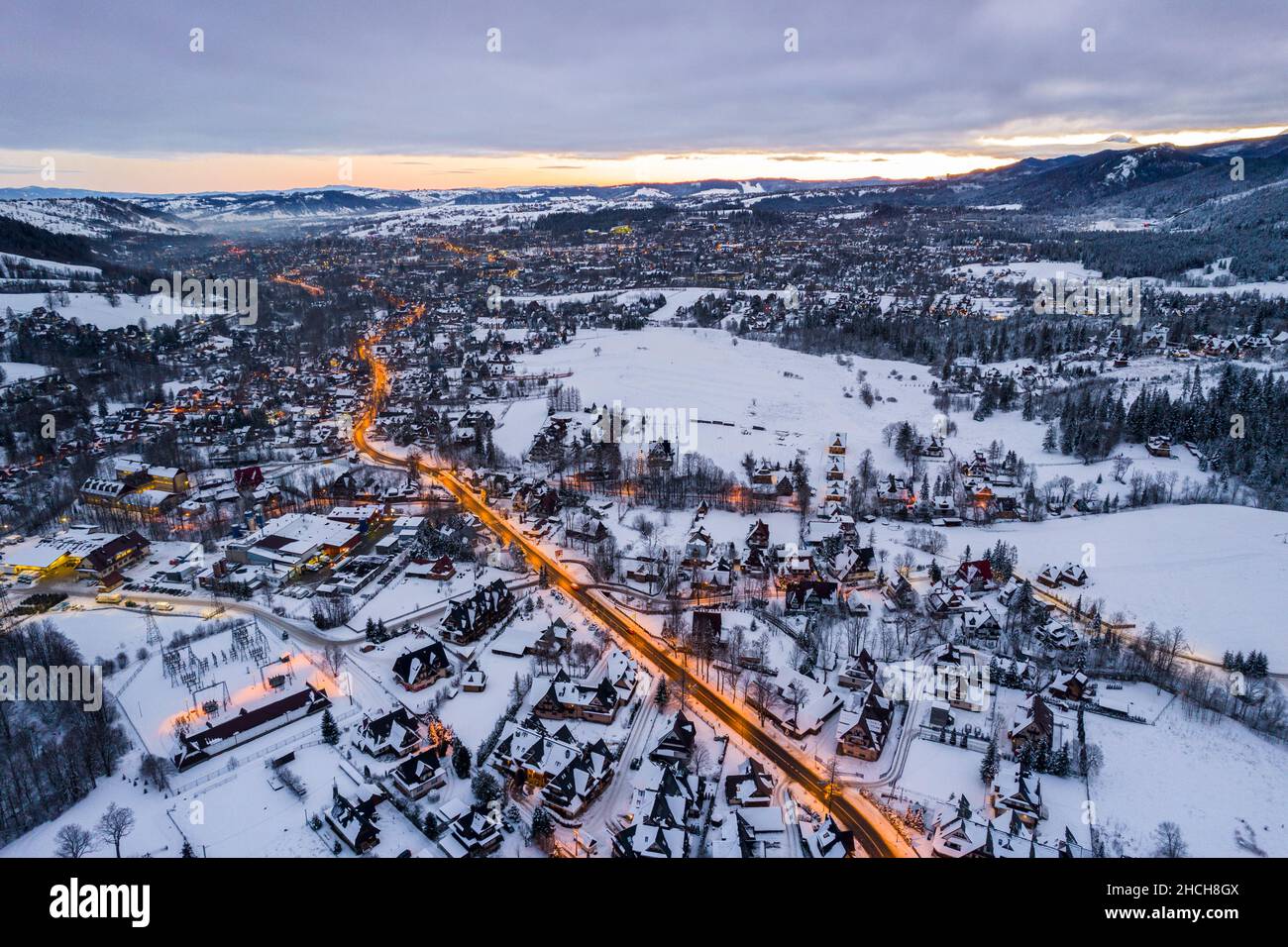 Famous Zakopane and Giewon Mount in Poland At Winter. Drone View Stock ...