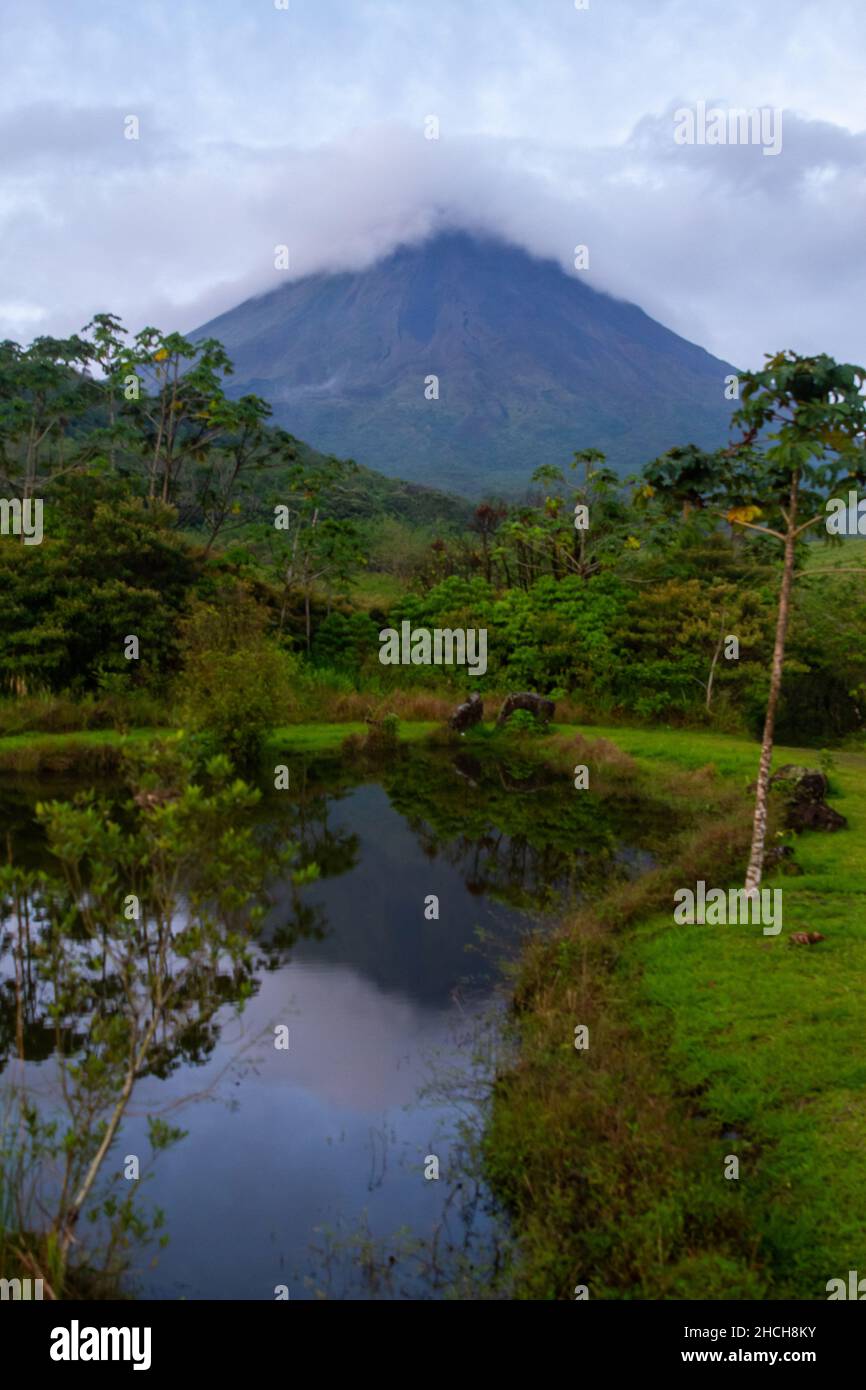 Arenal volcano and arenal cloud forest in the mist in Arenal region ...