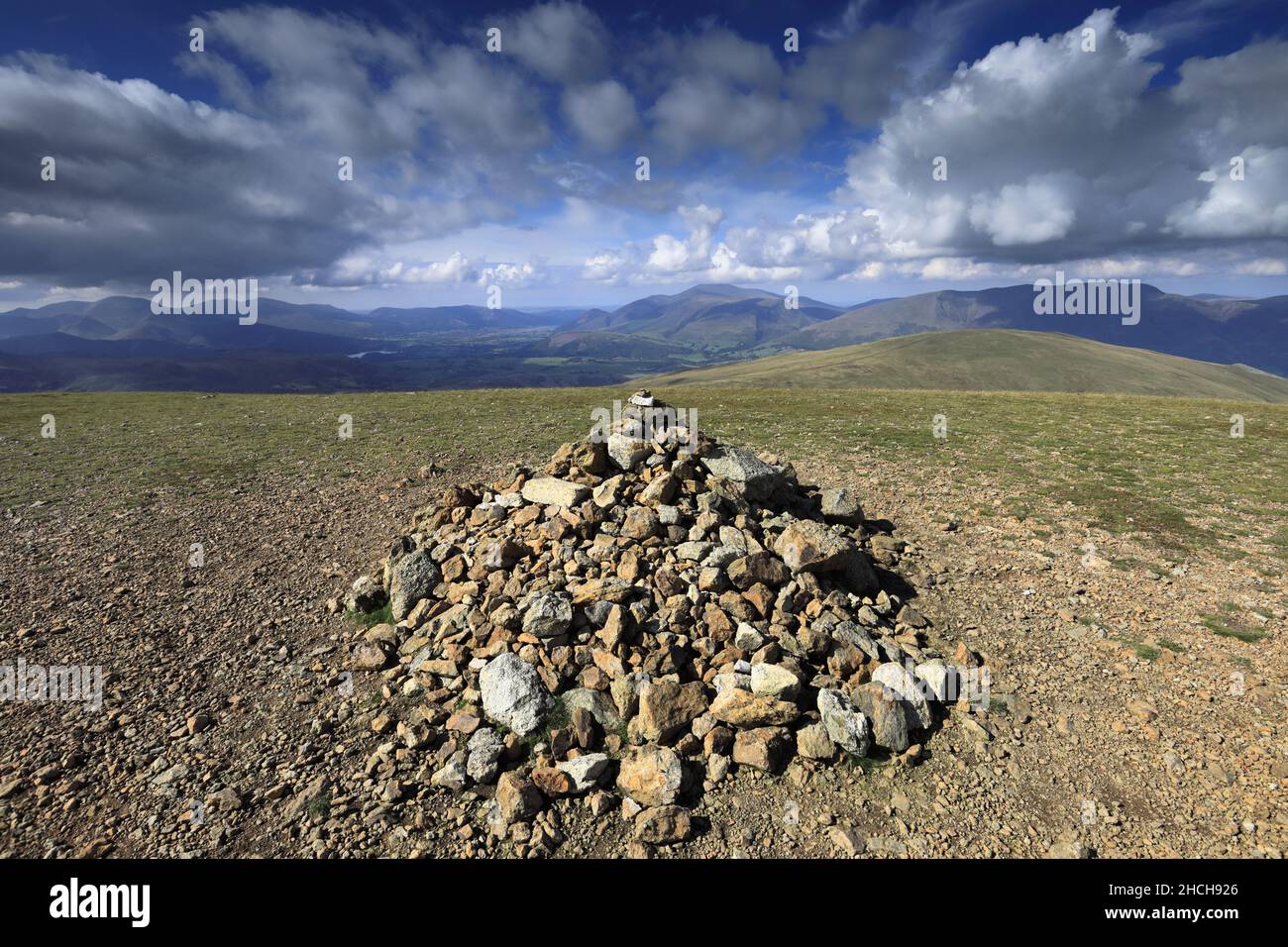 The summit cairn of Great Dodd fell above St Johns in the Vale village ...