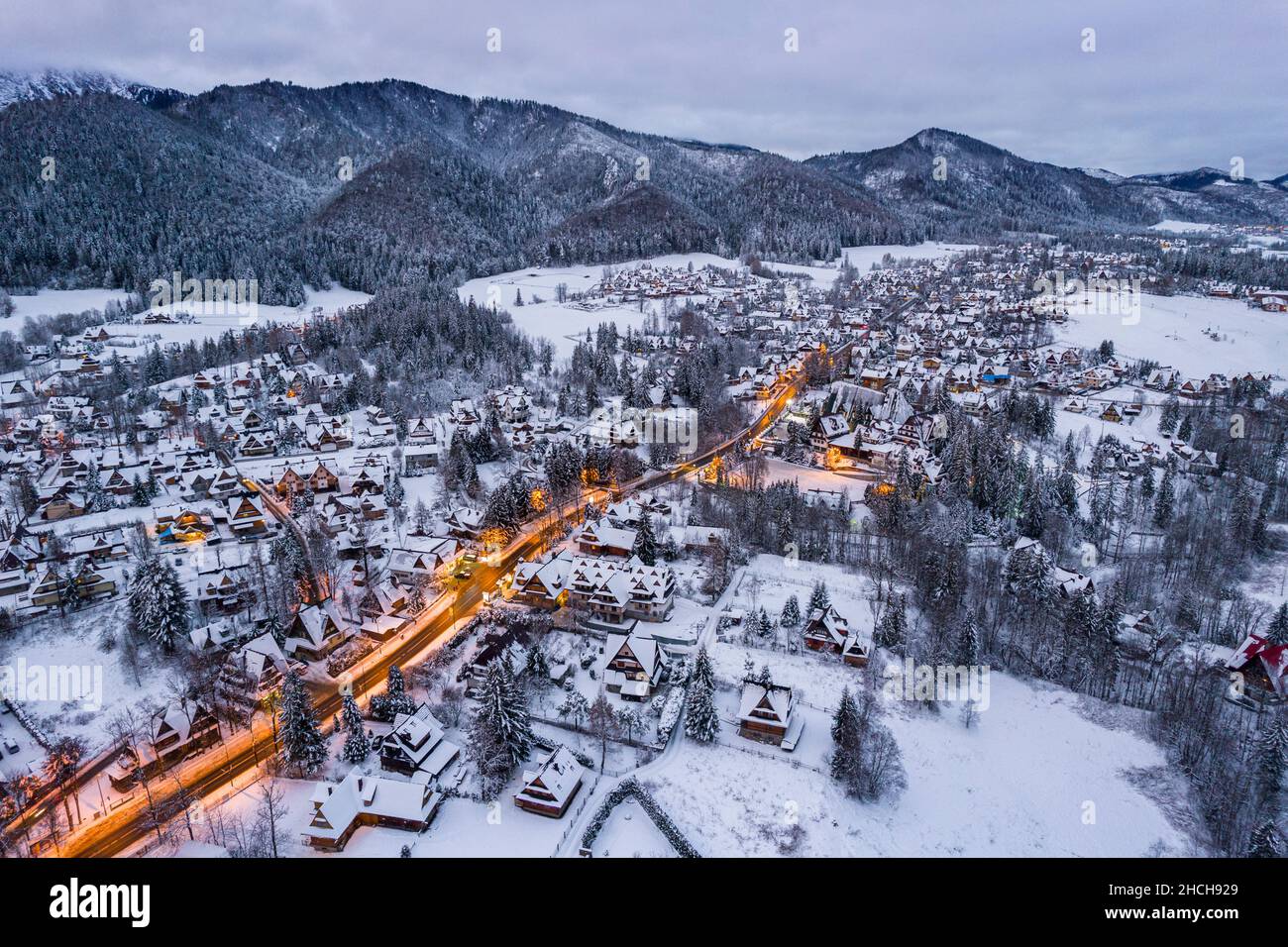 Famous Zakopane and Giewon Mount in Poland At Winter. Drone View Stock ...