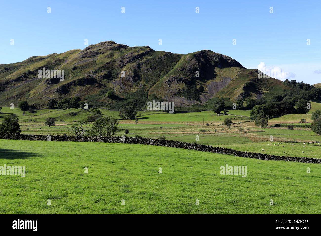 View over High Rigg fell, St Johns in the Vale village, near Keswick ...
