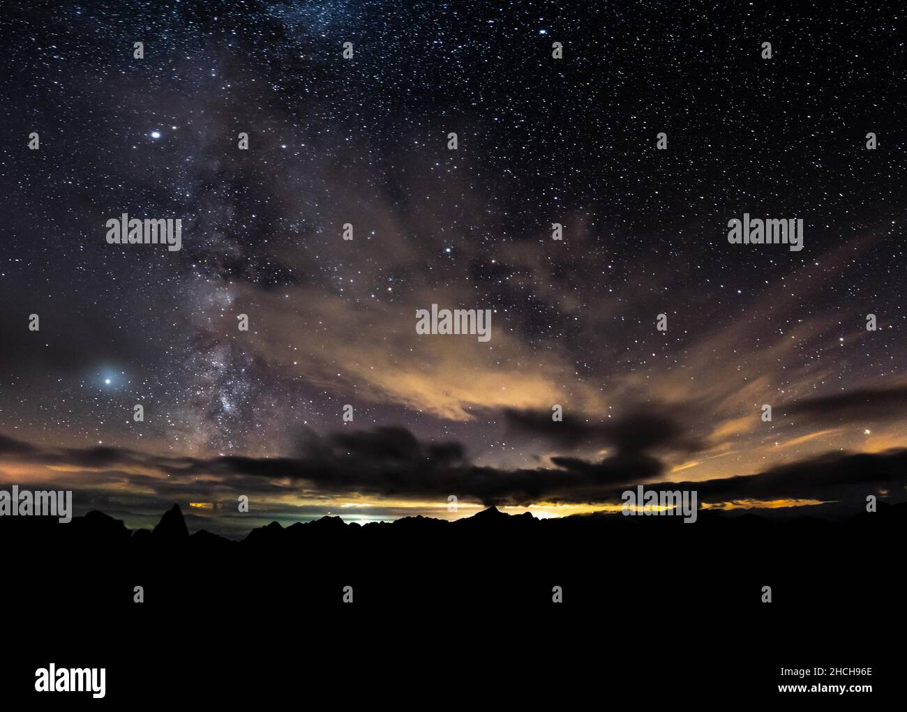 Milky way, sky stars, mountains, clouds, night, Rysy summit, Tatra ...