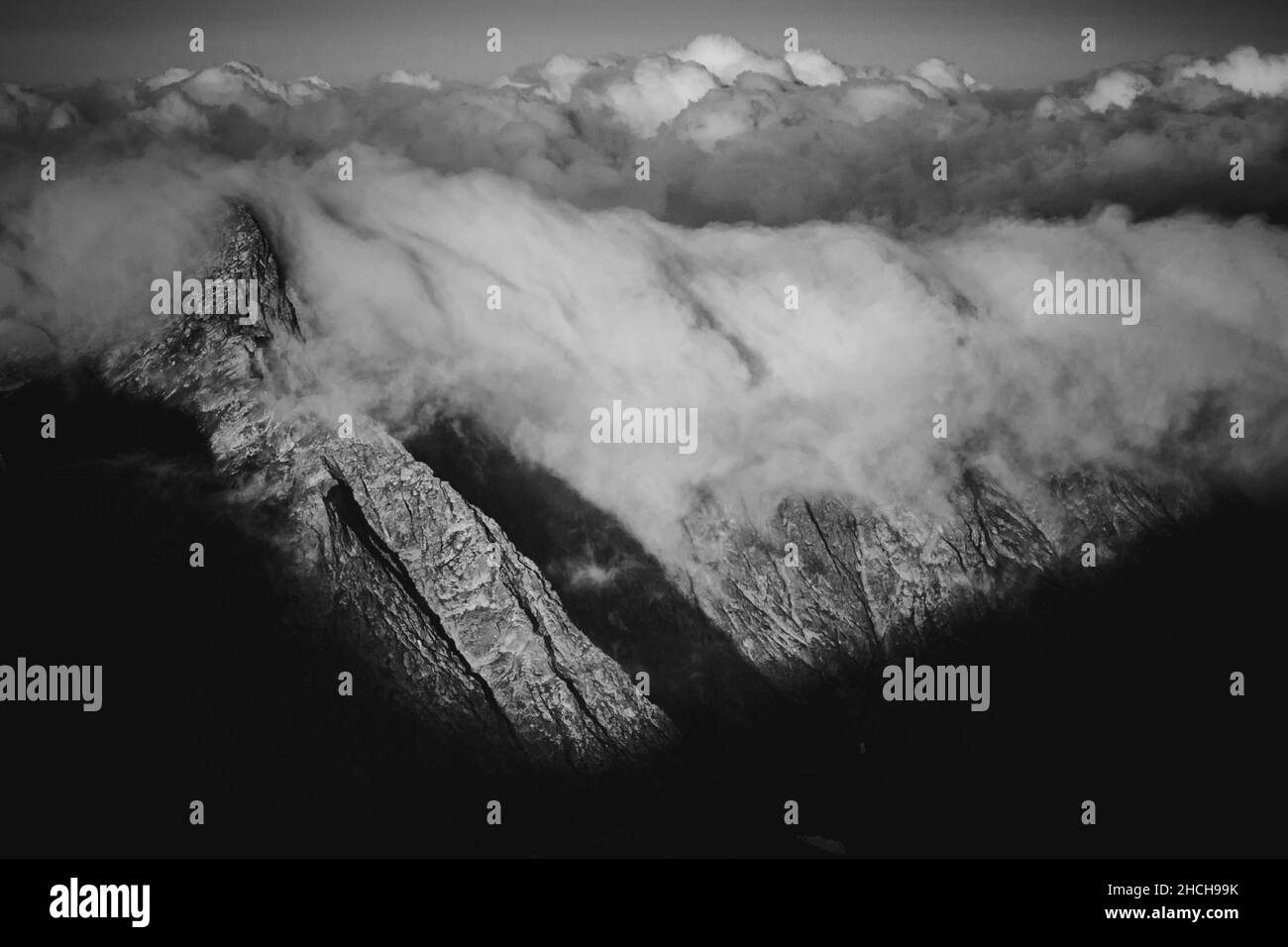 Clouds, mountains, sunrise, black and white, Rysy summit, Tatra ...