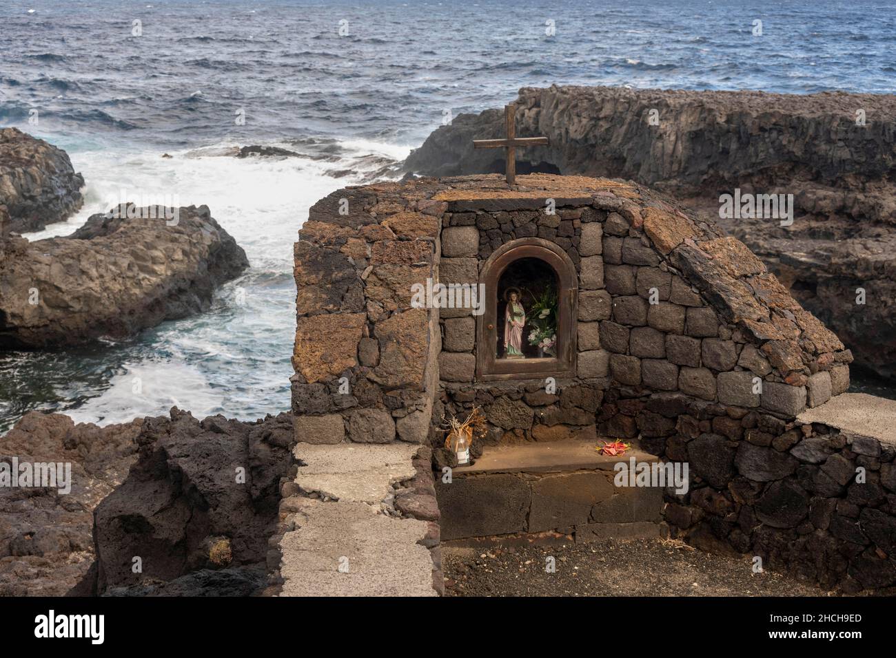 Wayside shrine on the coast near Charco Manso, El Hierro, Canary ...