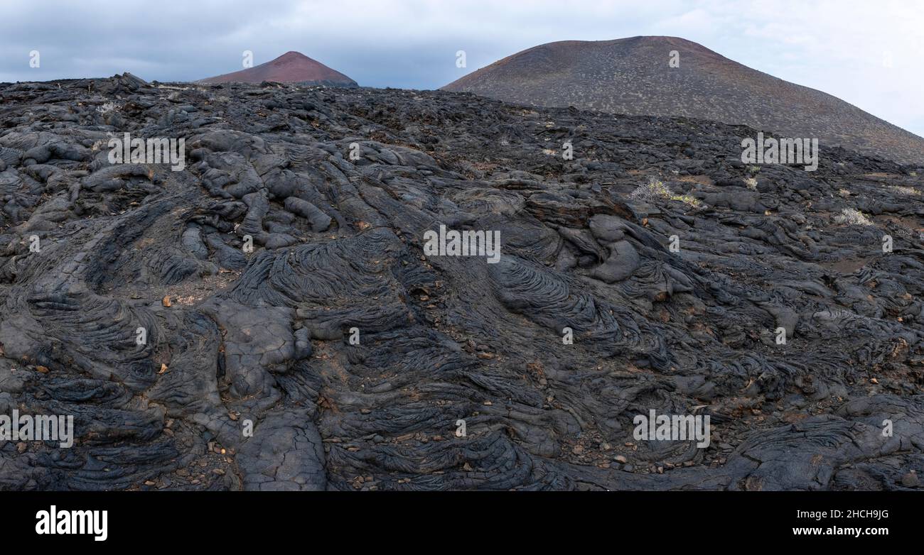 Typical volcanic landscape near La Restinga, Pahoehoe lava, El Hierro ...